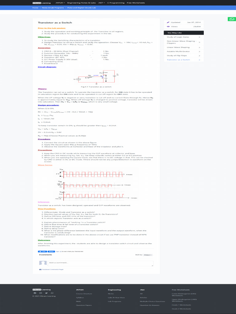 Transistor-as-a-Switch-Pulse-and-Digital-Circuits-Lab-vikramlearning-com-01-31-2025_11_46_PM | PDF