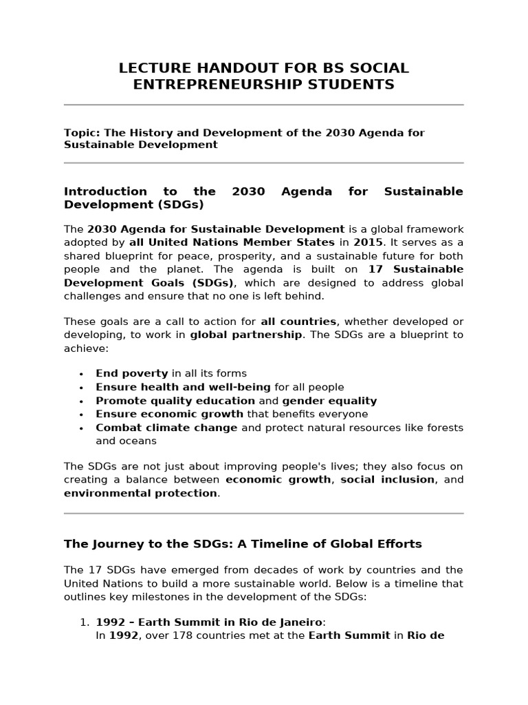 LECTURE HANDOUT 1 History of SDGs | PDF | Sustainability | Millennium Development Goals