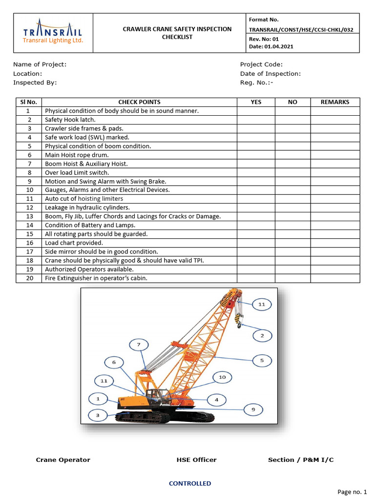 Crawler Crane Safety Checklist | PDF