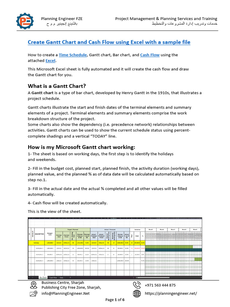 Create Gantt Chart and Cash Flow Using Excel With A File | PDF | Microsoft Excel | Computing