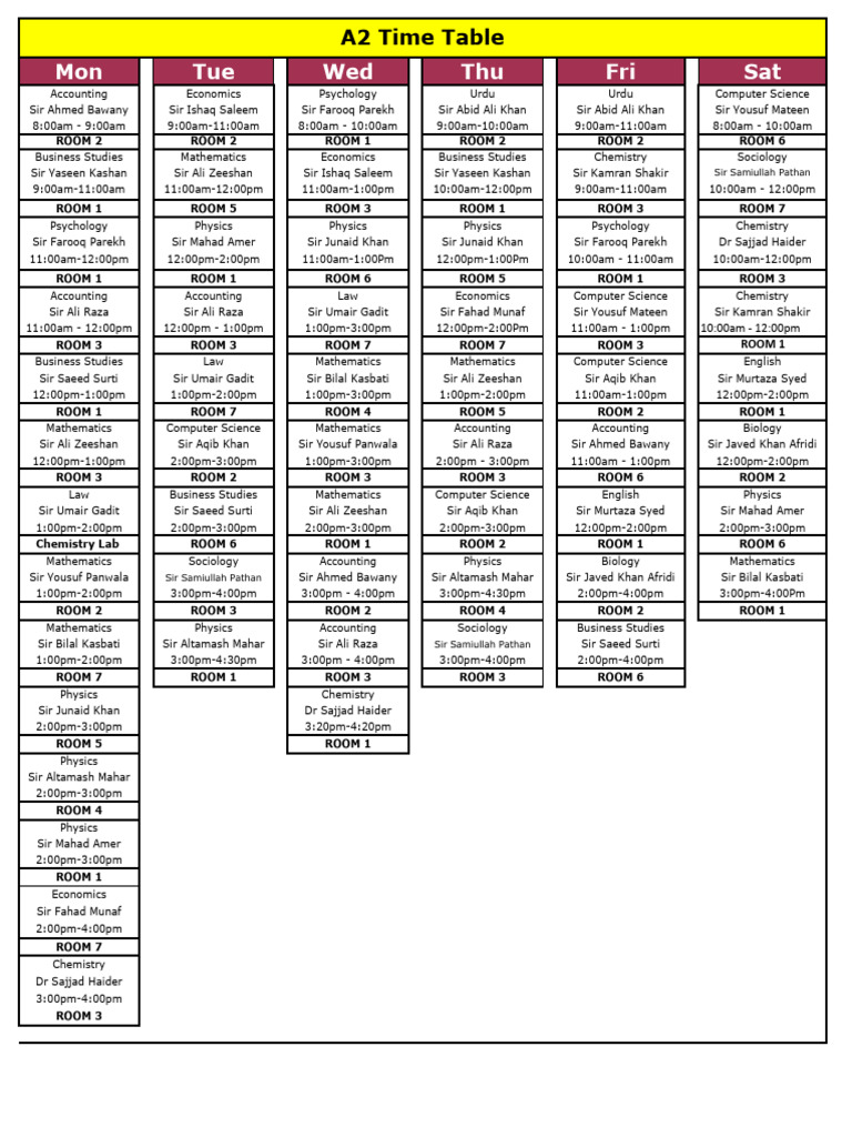 A2 Time Table 2024-25 (Updated) | PDF
