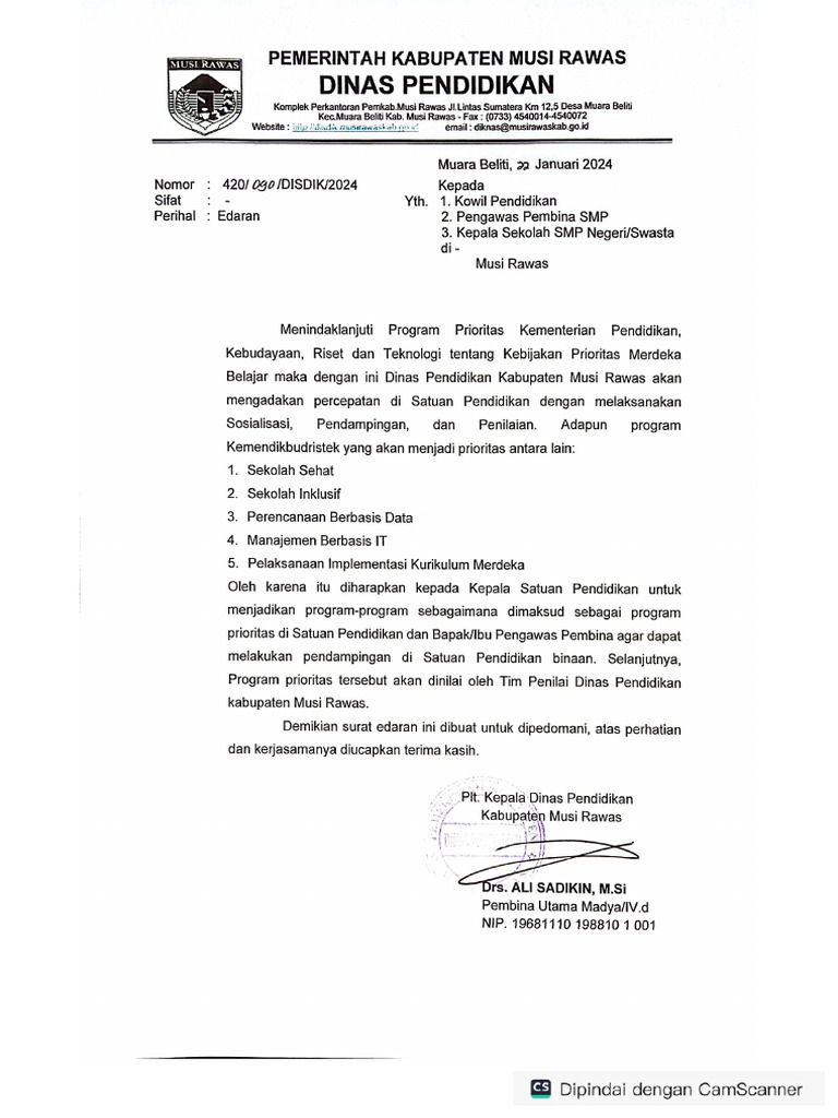 Surat edaran program prioritas sekolah | PDF