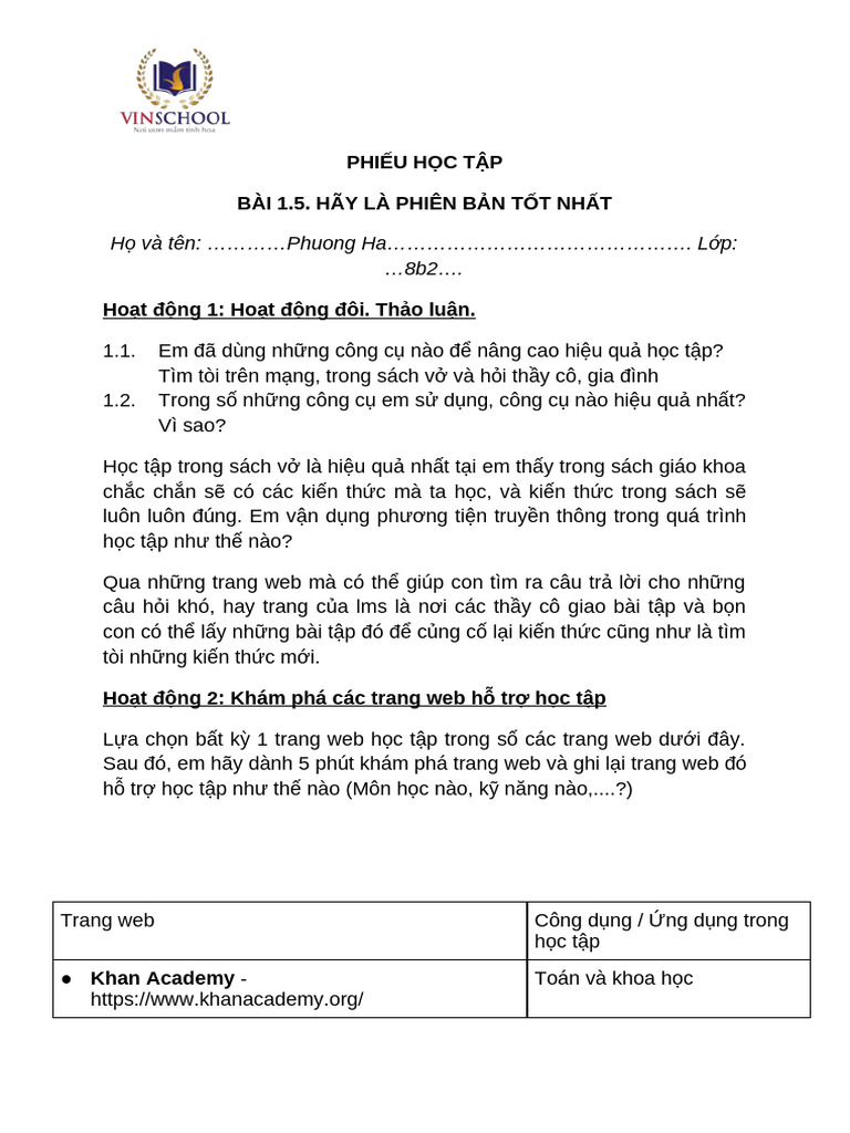 PHT_CLISE8_Tuan 8_Tiet 8,9_Bai 1.5_Hay La Phien Ban Tot Nhat | PDF