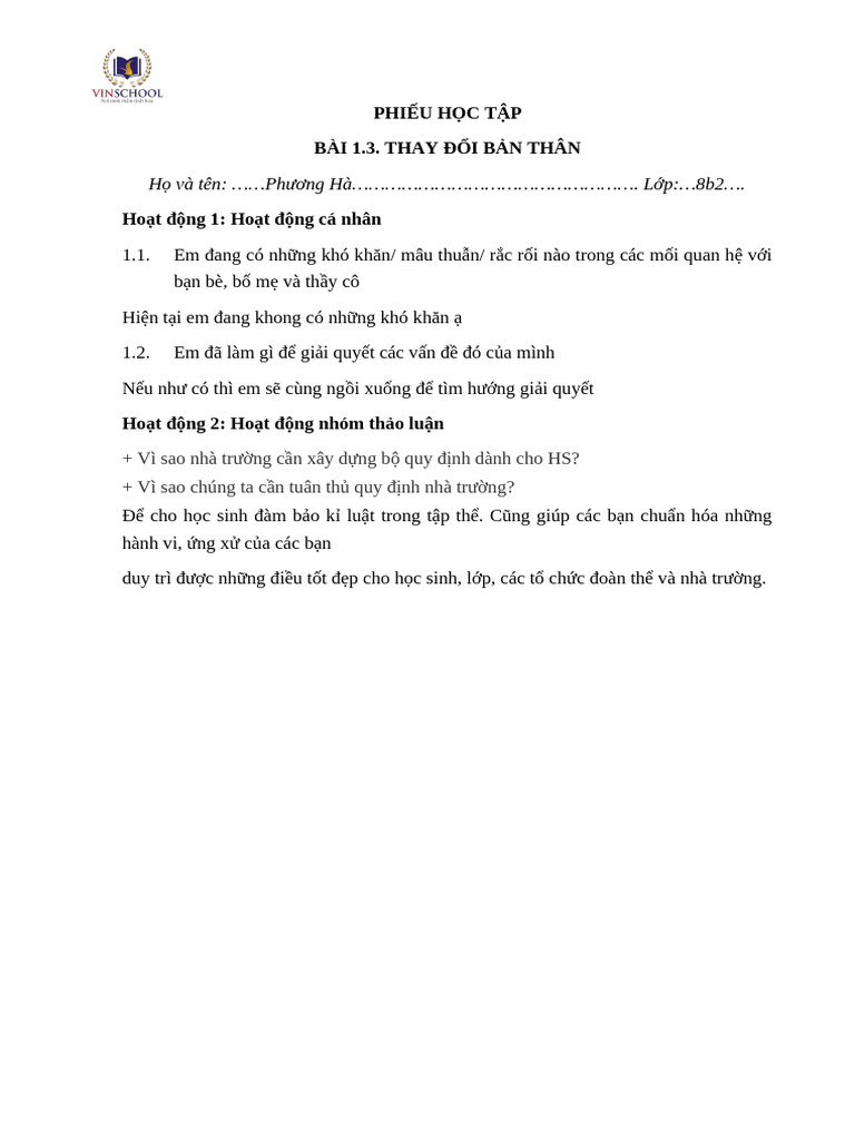 PHT - Bài 1.3 - Thay Đ I B N Thân | PDF