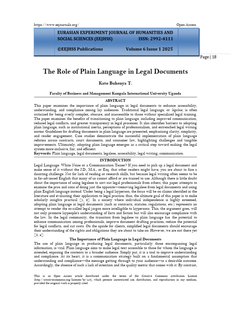 Importance of Plain Language in Legal Documents | PDF | Plain Language ...
