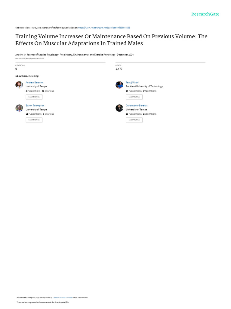 Training Volume Increases or Maintenance Based On Previous Volume: The ...