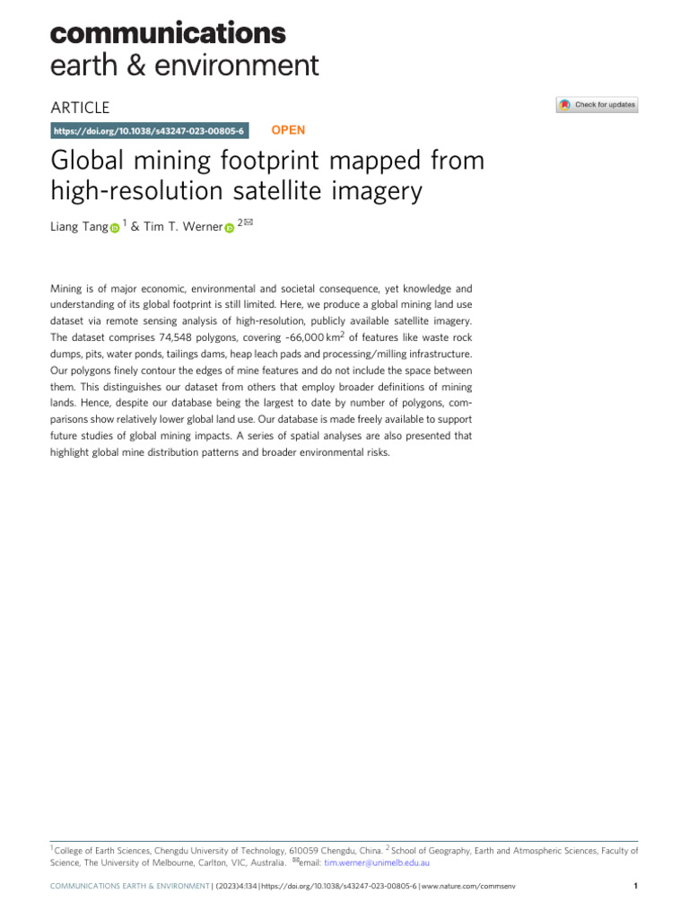 Global mining footprint mapped from high-resolution satellite imagery ...