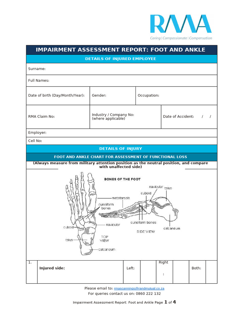 Foot and Ankle Impairment Assessment Report | PDF | Toe | Foot