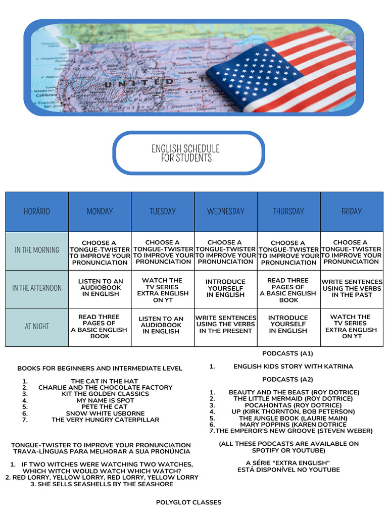 English Learning Activities Schedule | PDF
