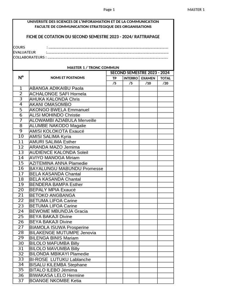 Evaluation Report for Master 1 Students | PDF