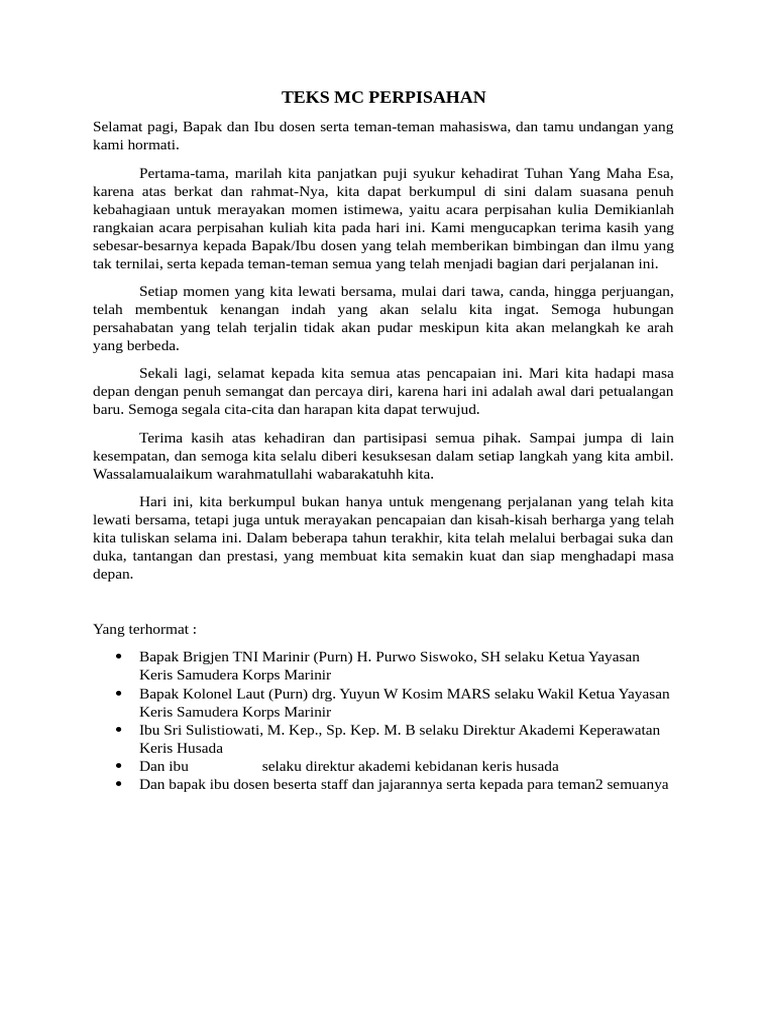 Teks MC Perpisahan | PDF
