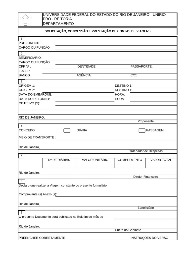 Formulario de Solicitacao de Diarias e Passagens | PDF