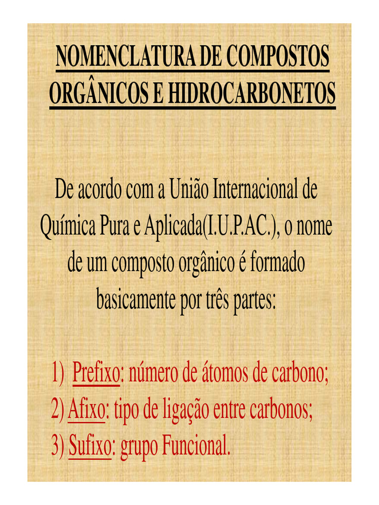 Nomenclatura Compostos Organicos | PDF | Grupo funcional | Hidrocarbonetos