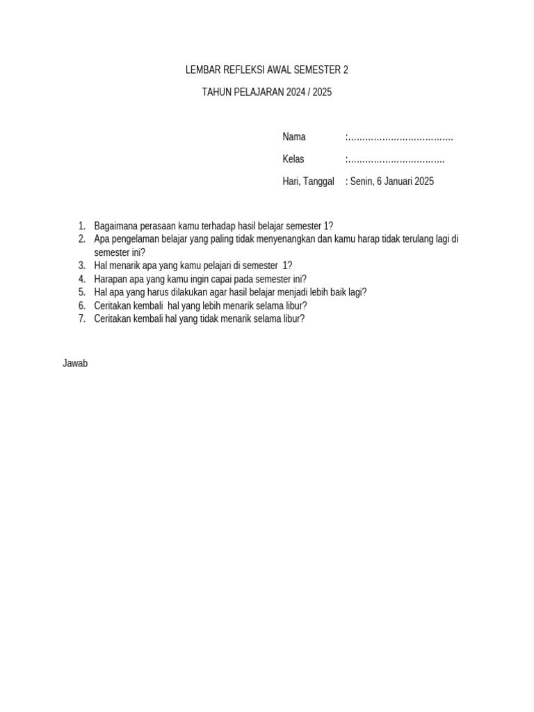 Refleksi Awal Semester 2 2024/2025 | PDF