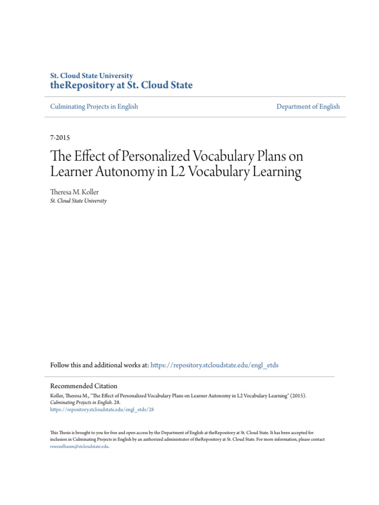 The Effect of Personalized Vocabulary Plans On Learner Autonomy I | PDF ...