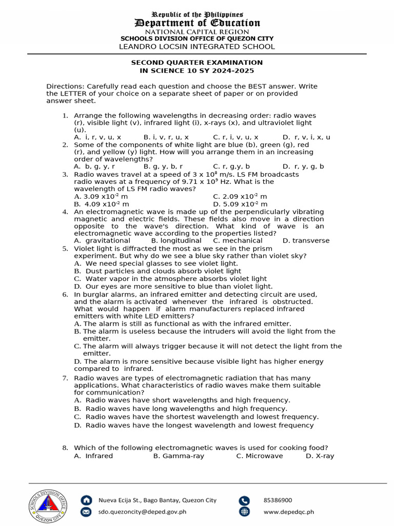 2nd pt Science 10 | PDF | Radiation | Electromagnetic Radiation