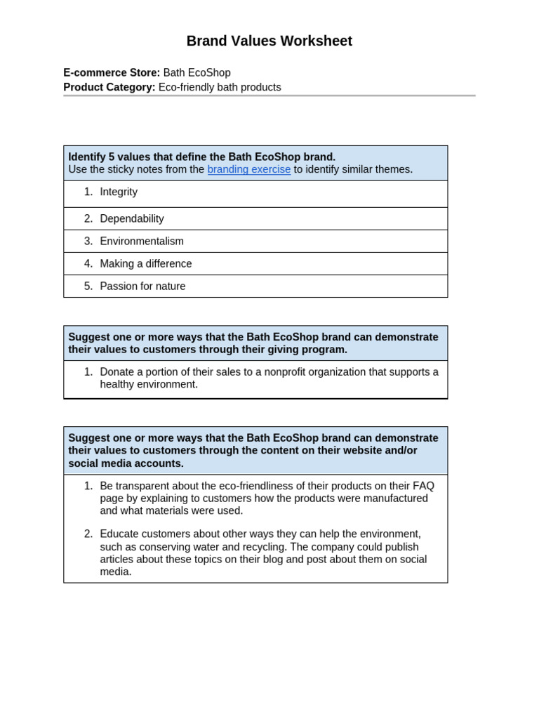 Bath EcoShop Brand Values Guide | PDF