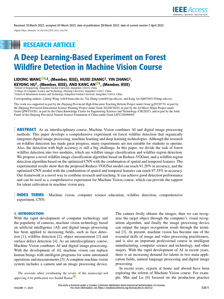 A Deep Learning-Based Experiment On Forest Wildfire Detection in Machine Vision Course | PDF ...