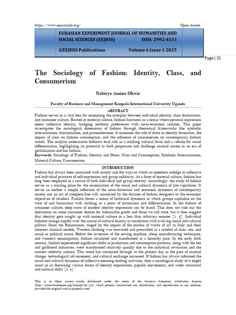 Sociology of Fashion: Identity & Consumerism | PDF | Fashion | Identity ...