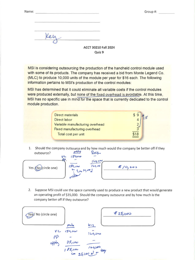Quiz 9 Grading Key | PDF