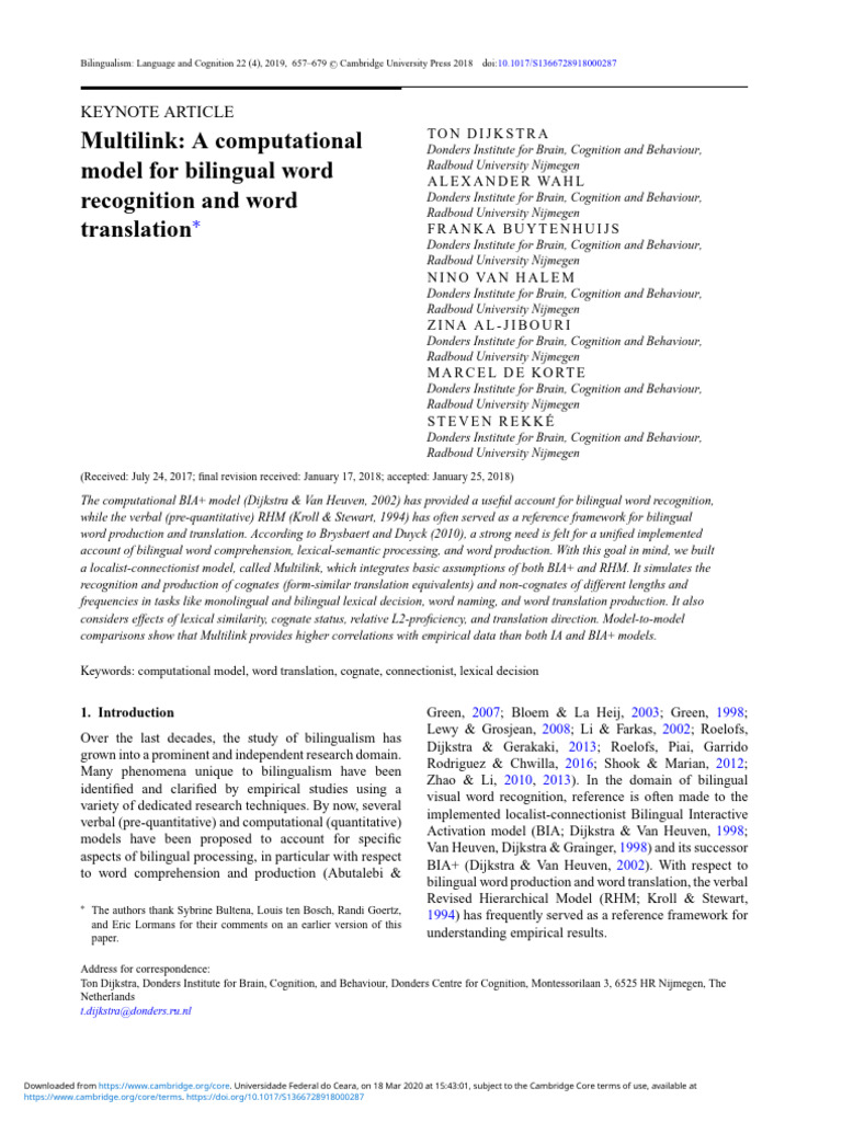 Dijkstra et al 2018_Multilink_a computational model for bilingual word ...