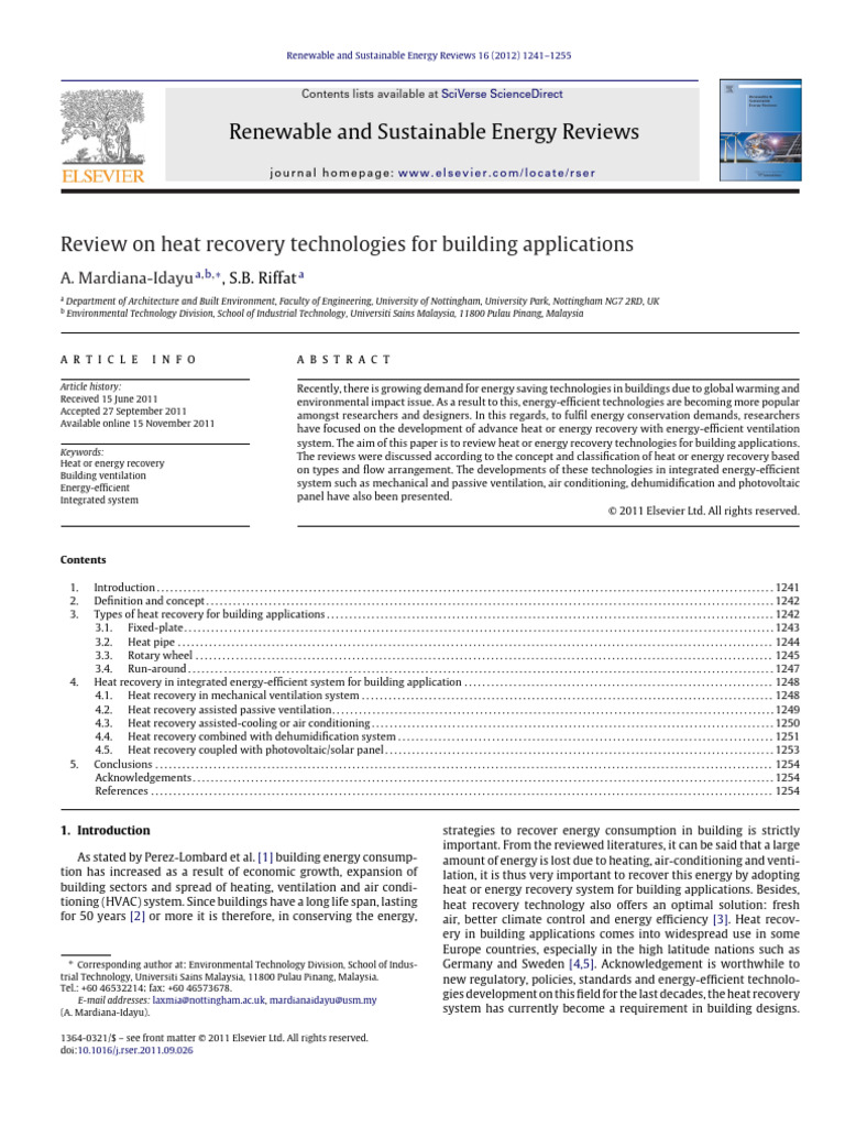Heat Recovery Technologies in Buildings | PDF | Heat Exchanger | Heat ...
