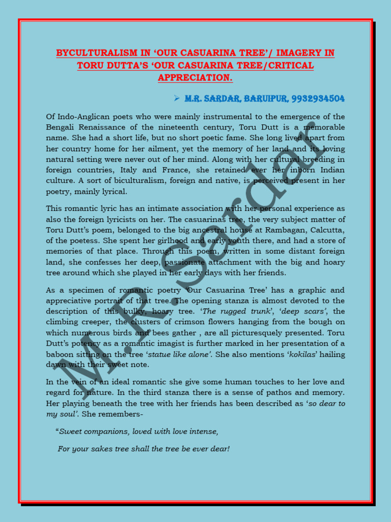 Critical Analysis of "Our Casuarina Tree" | PDF | Poetry