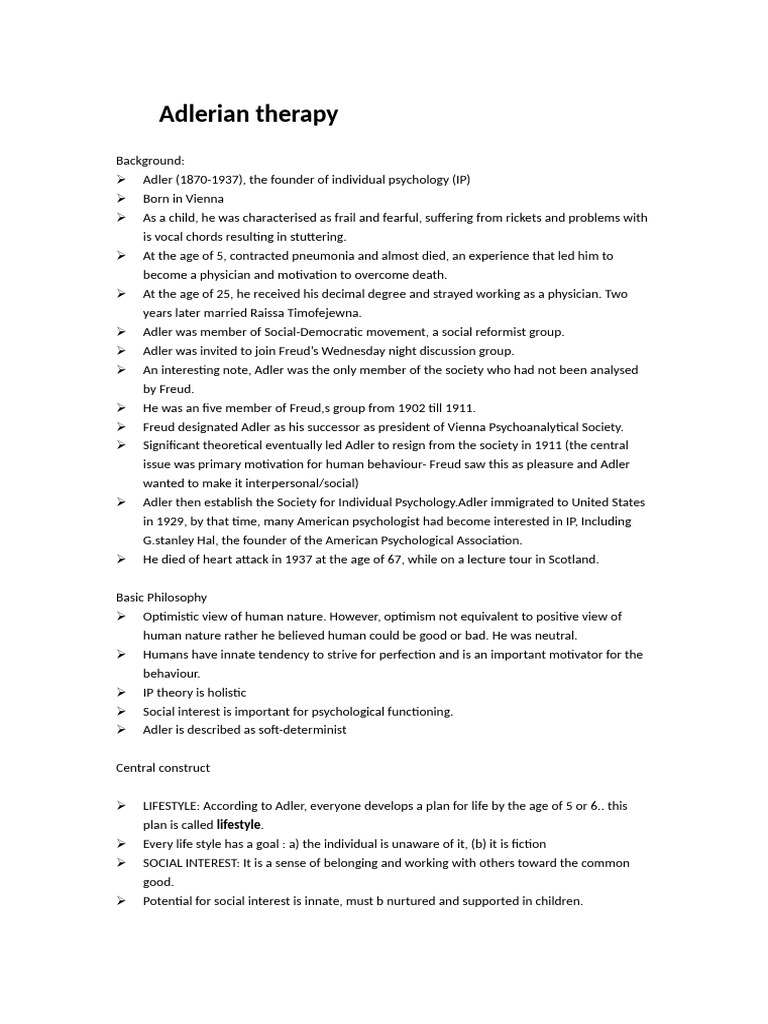 Adlerian therapy | PDF | Sigmund Freud | Psychology