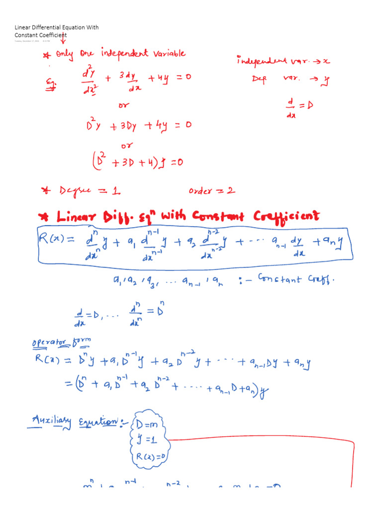 Linear Differential Equation With Constant Coefficient | PDF