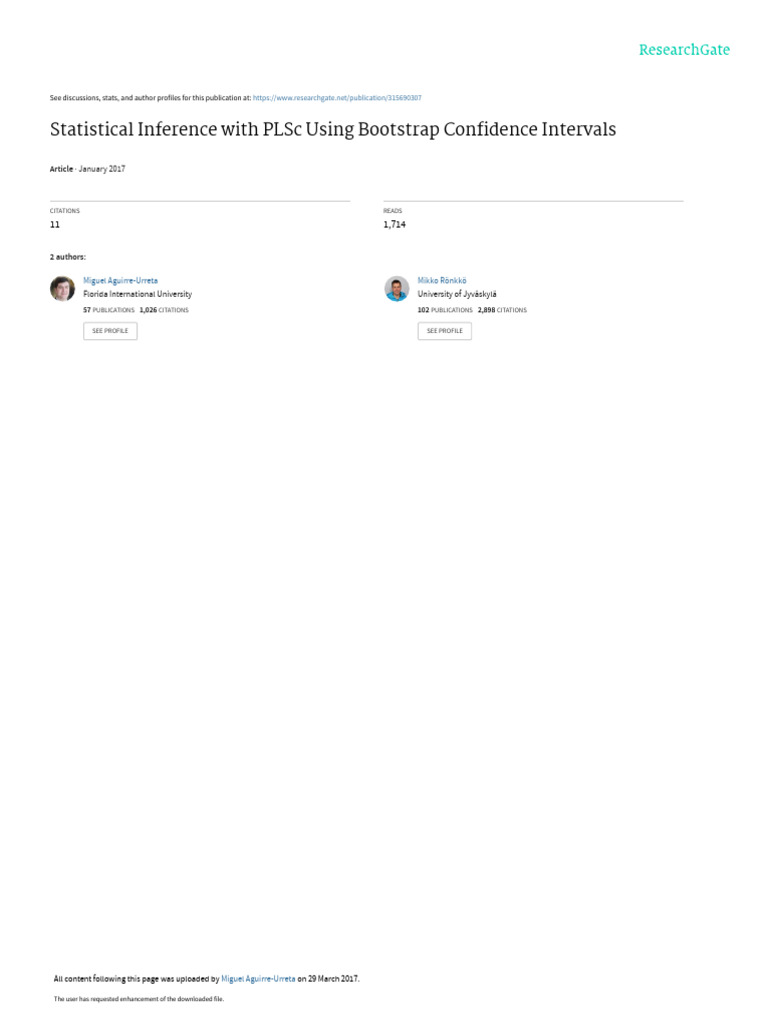 Statistical Inference with PLSc Using Bootstrap Confidence Intervals ... Statistical Inference with PLSc Using Bootstrap Confidence Intervals ...