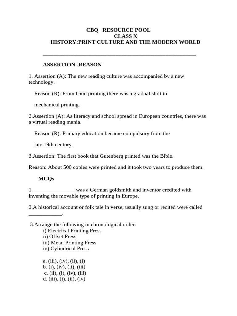 CBQ On Print Culture and Modern World | PDF | Printing | Printing Press