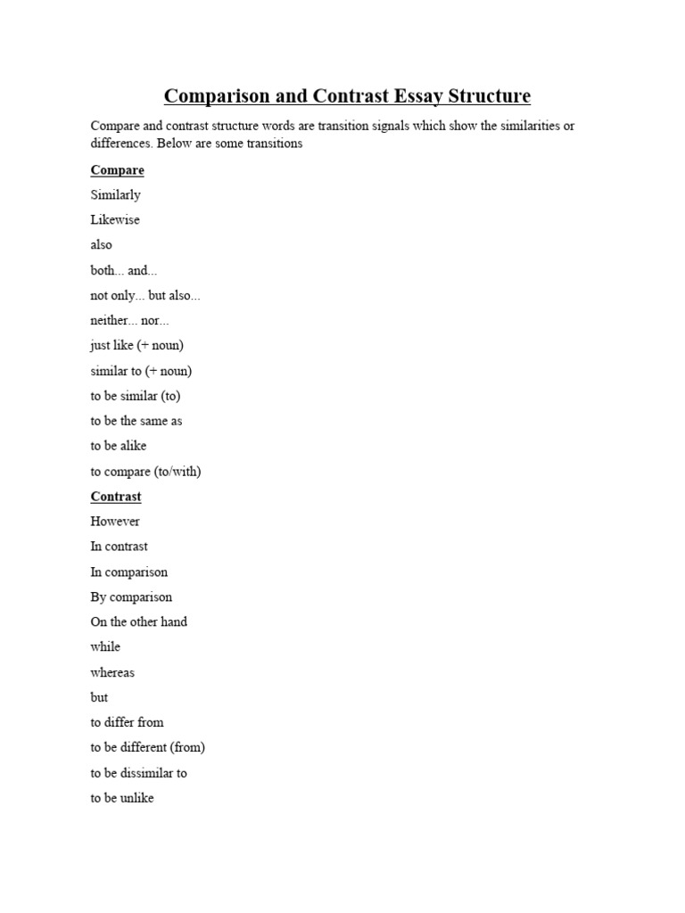 Comparison and Contrast Essay Structure | PDF | Communication | Text ...