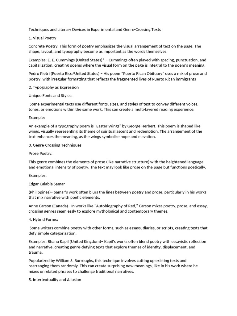 Techniques and Literary Devices in Experimental and Genre Crossing ...