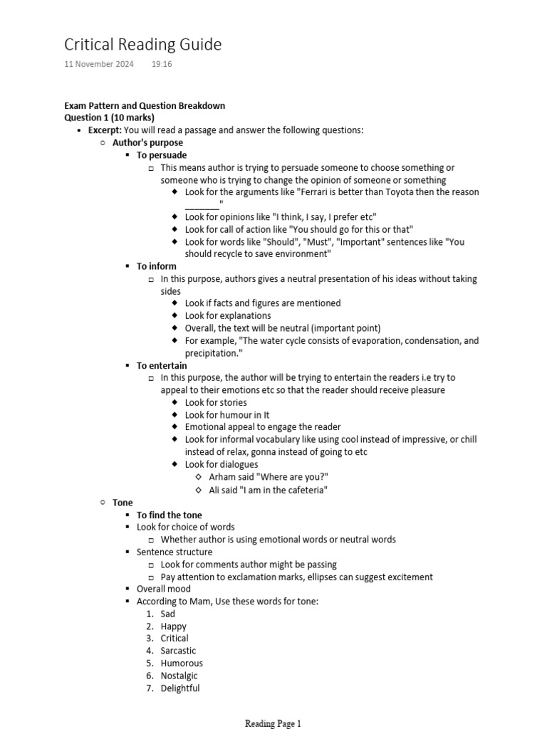 06-Critical Reading Guide | PDF | Human Communication | Cognition