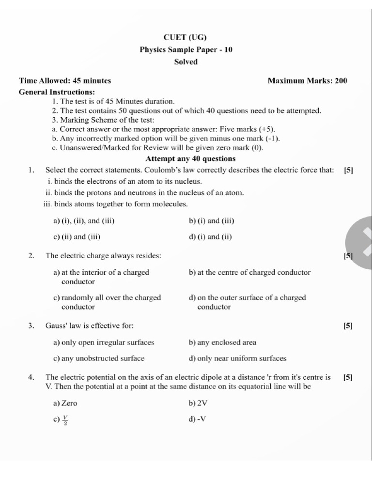 Physics Sample Paper | PDF