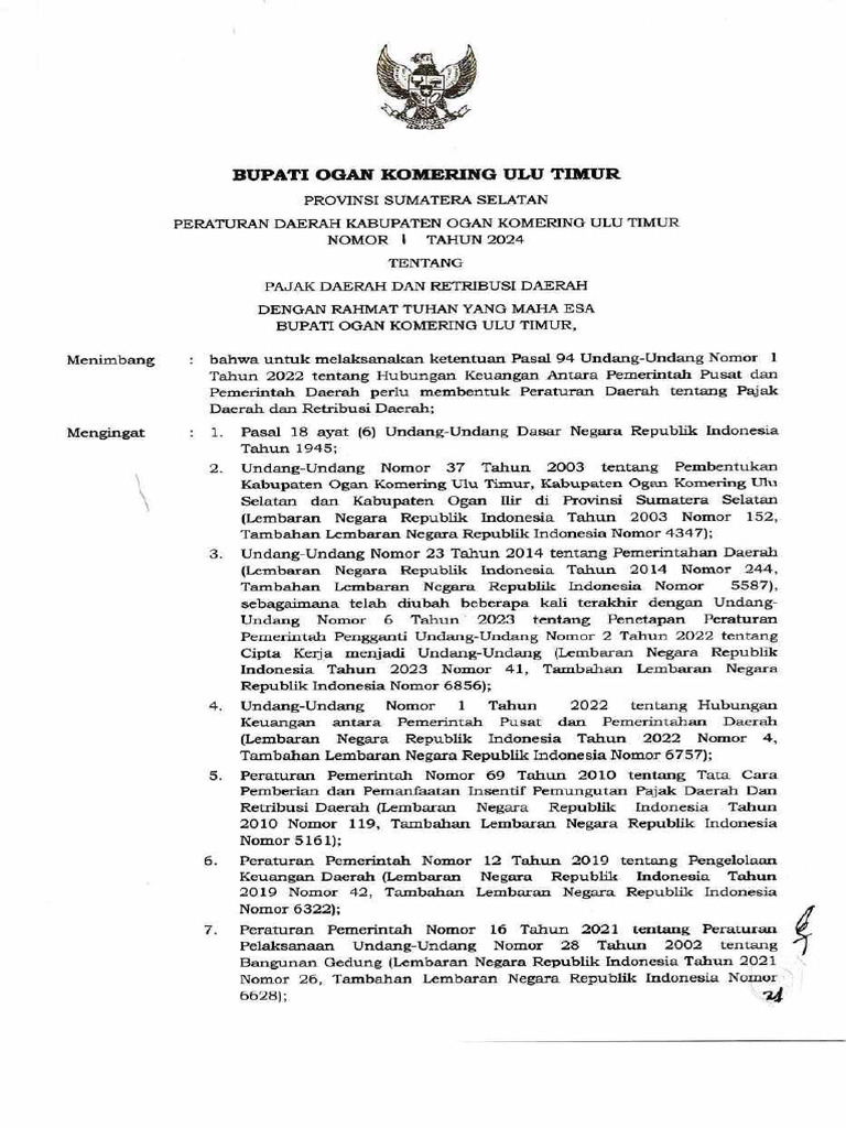 Perda OKUT Nomor 1 Tahun 2024 (1) | PDF