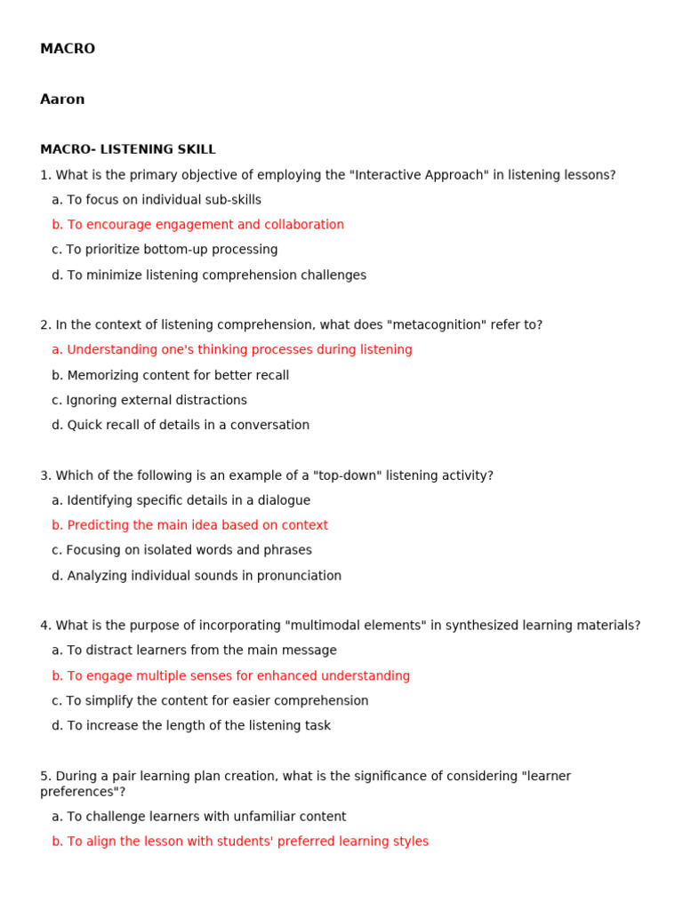MACRO | PDF | Reading Comprehension | Communication