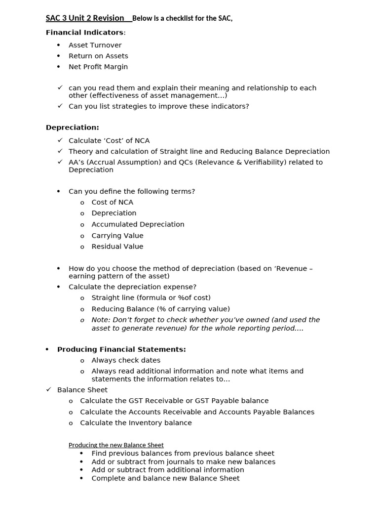 2024U2 SAC 3A Revision Checklist | PDF | Depreciation | Book Value