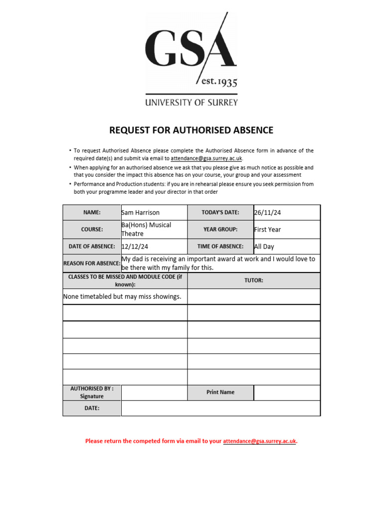 Authorized Absence Form | PDF