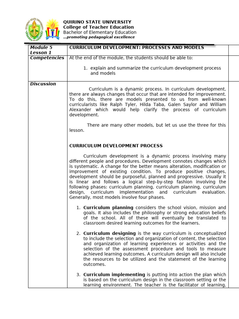 Module 5. Lesson 1 Educ 17. | PDF | Curriculum | Pedagogy