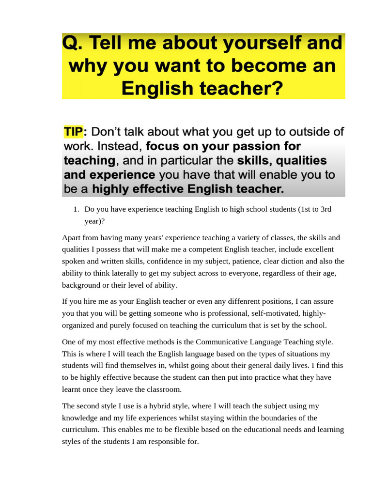 Interviewing Question T.A | PDF | Teachers | Teaching