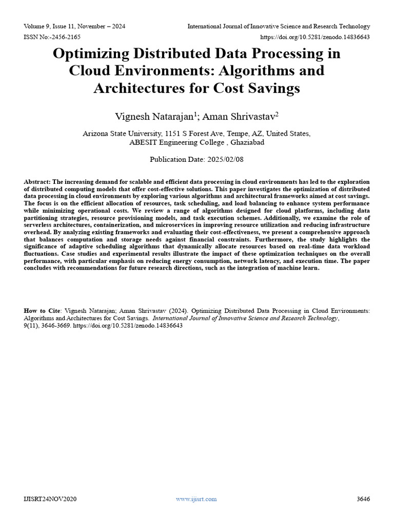Optimizing Distributed Data Processing In Cloud Environments Algorithms And Architectures For