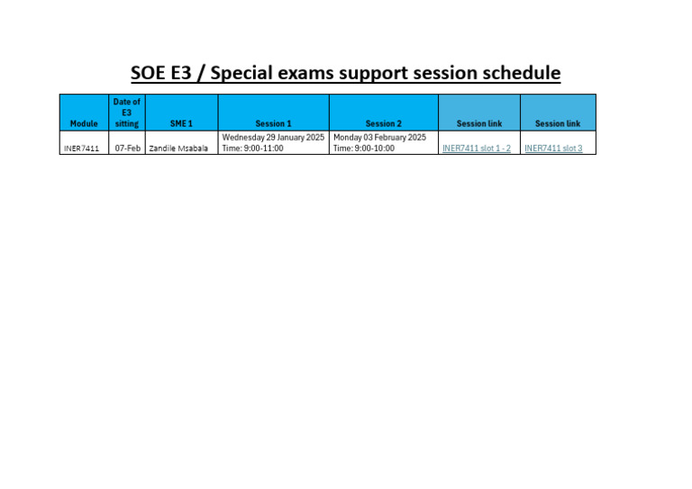 SOE E3_Special Exam Support Session Schedule | PDF