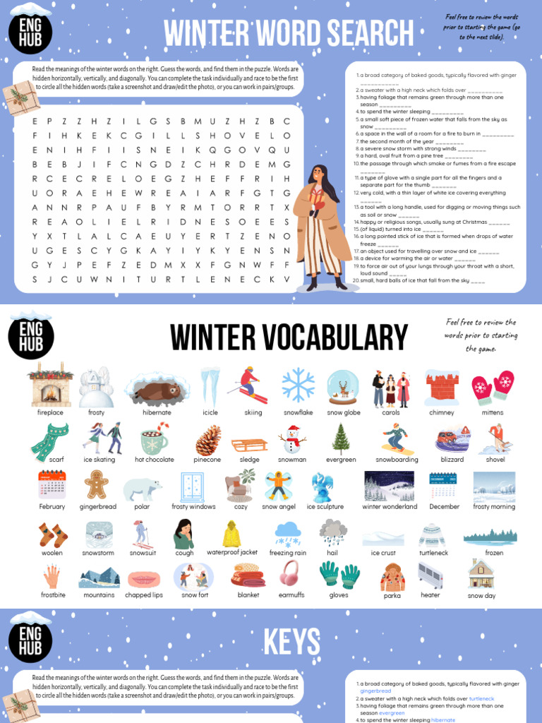 Teacher's Version Winter Word Search | PDF | Ice | Snow