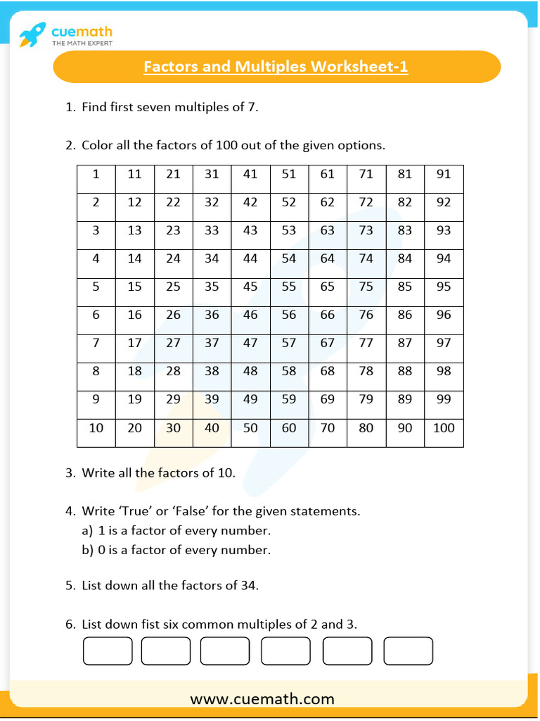 Factors and Multiples Worksheets _ Worksheet 1 | PDF