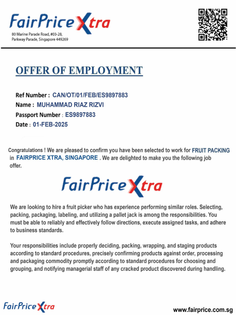 OFFER LETTER OF MUHAMMAD RIAZ RIZVI | PDF