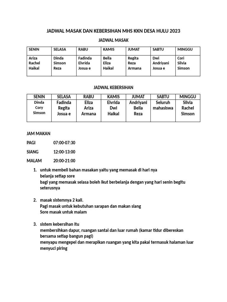 Jadwal Masak KKN | PDF