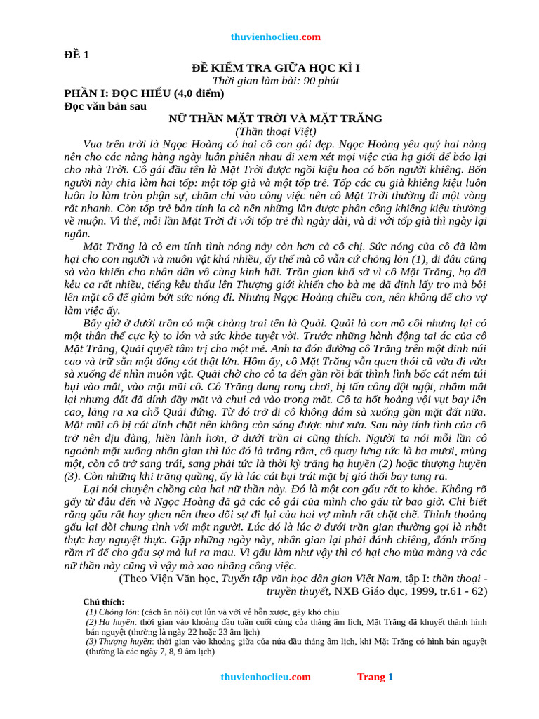 thuvienhoclieu.com-Bo-De-on-tap-giua-HK1-Ngu-van-10-Canh-dieu (1) | PDF