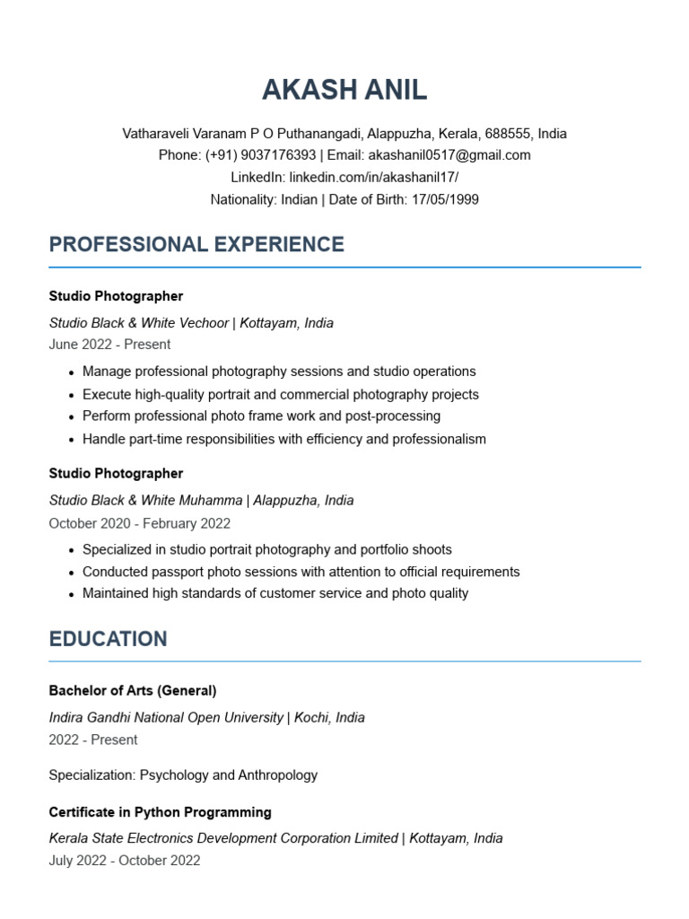 Akash Anil CV | PDF
