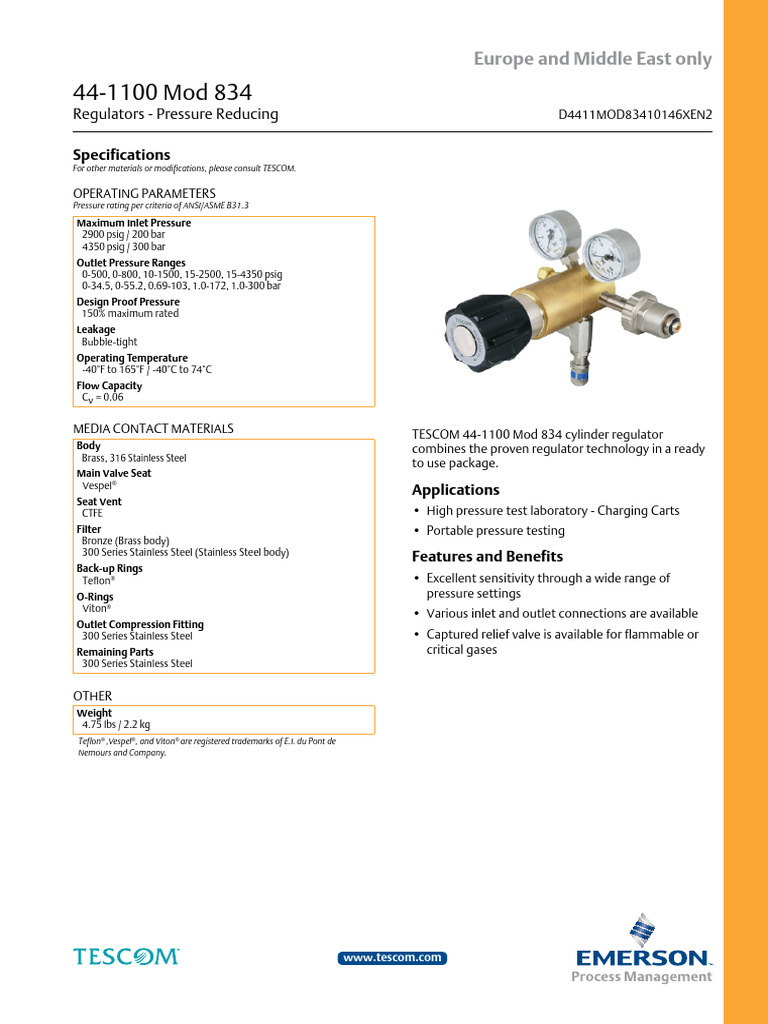 44 1100 Mod 834 Data Sheet en 5464632 | PDF | Valve | Mechanical ...